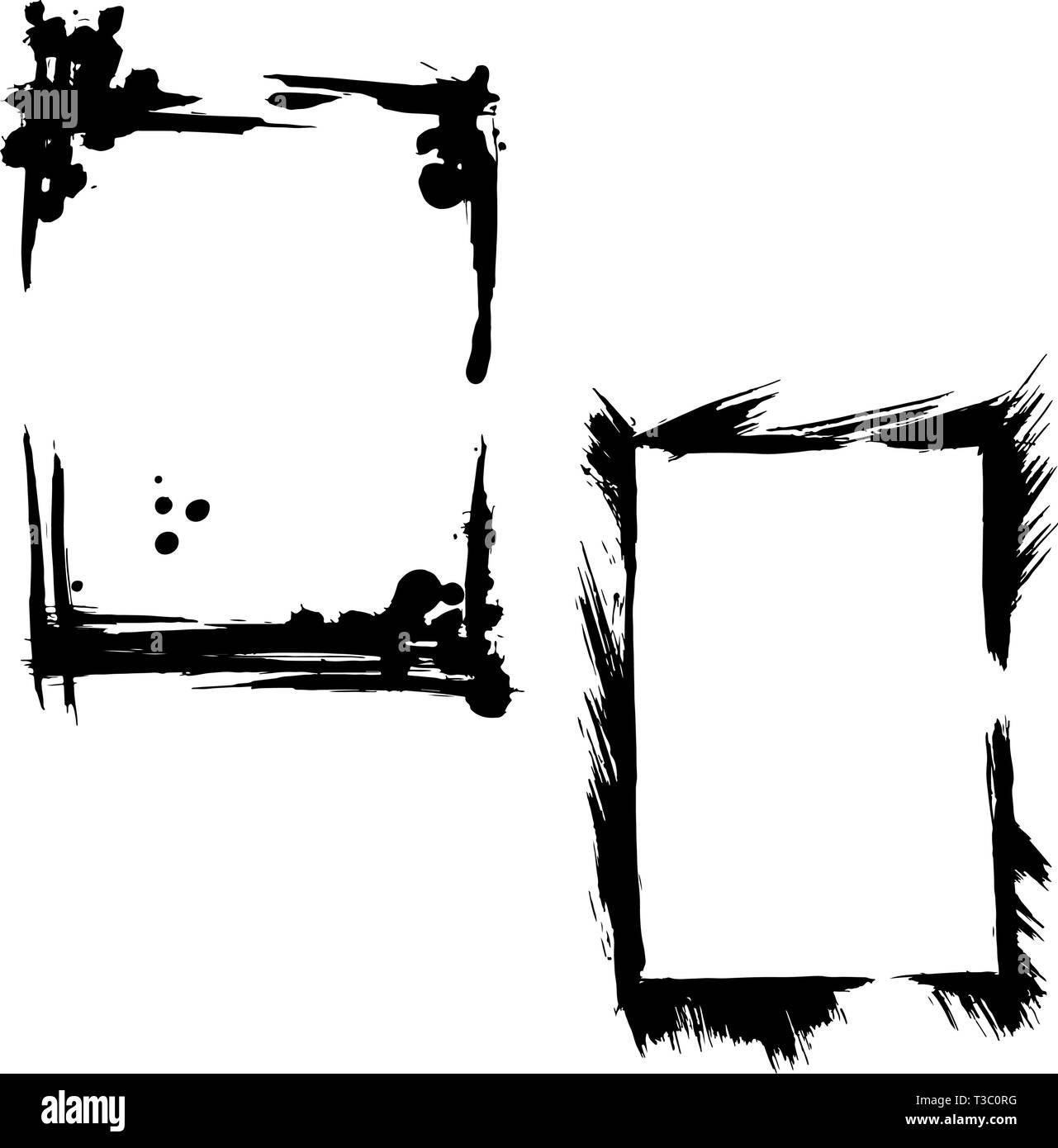 Vector Dry brush frames. Hand drawn artistic frames. Black and white ...