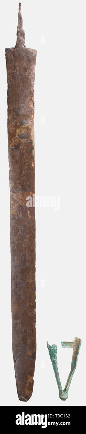 A Roman spatha, 3rd - 4th century A.D. Forged iron. Broad, double-edged ...
