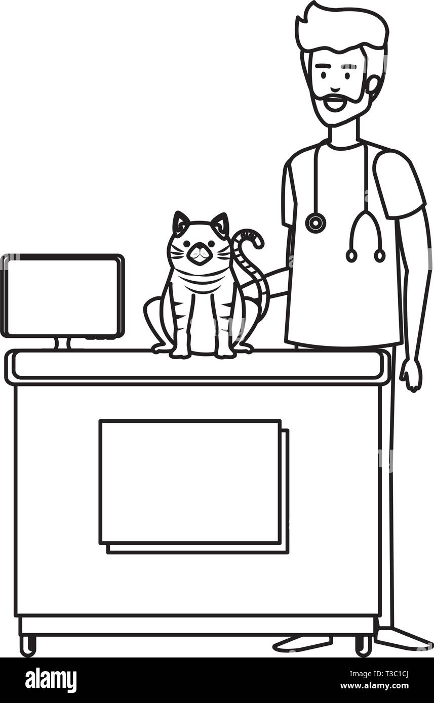 male veterinary doctor with cat Stock Vector Image & Art - Alamy
