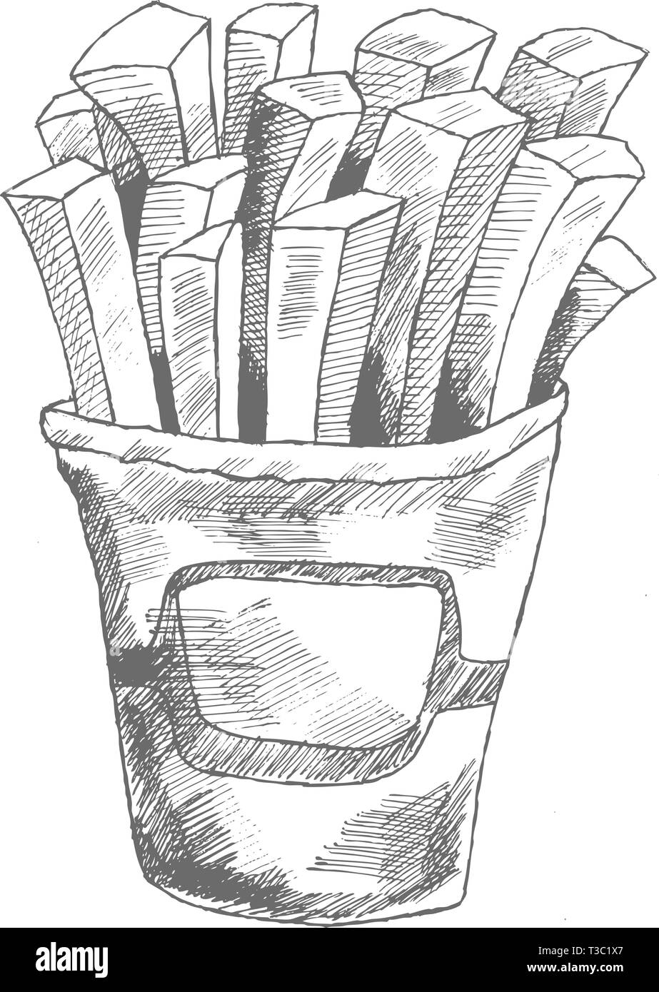 Illustration of hand drawn french fries potato. Sketched fast food ...