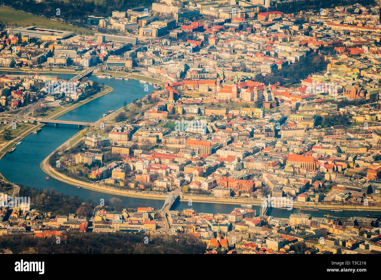 Krakow, Poland - March 22, 2019 - aerial view of city centre Stock ...