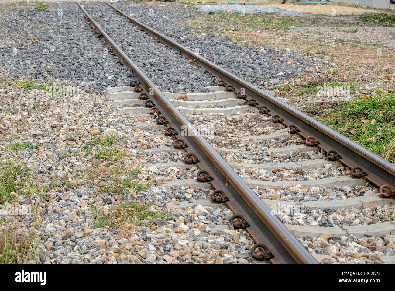 Railroad track steel in rural Stock Photo - Alamy