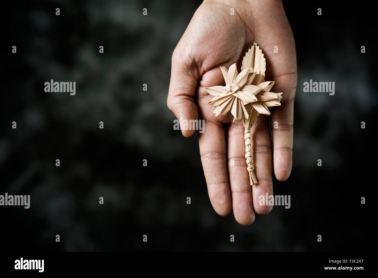 closeup of a traditional Spanish braided palm leaf, to be blessed on ...
