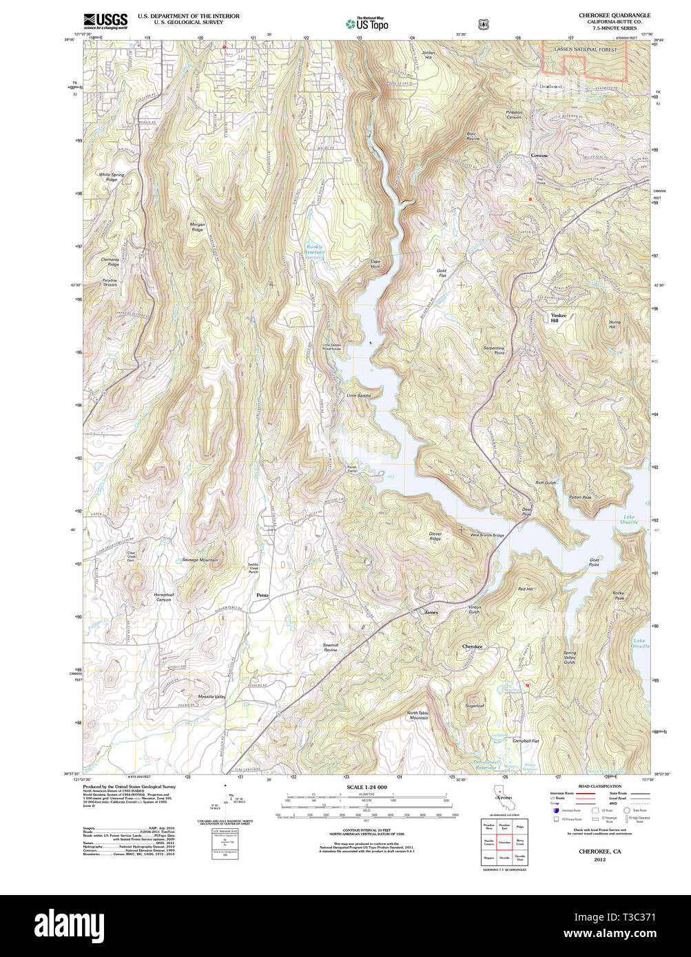 USGS TOPO Map California CA Cherokee 20120405 TM Restoration Stock ...