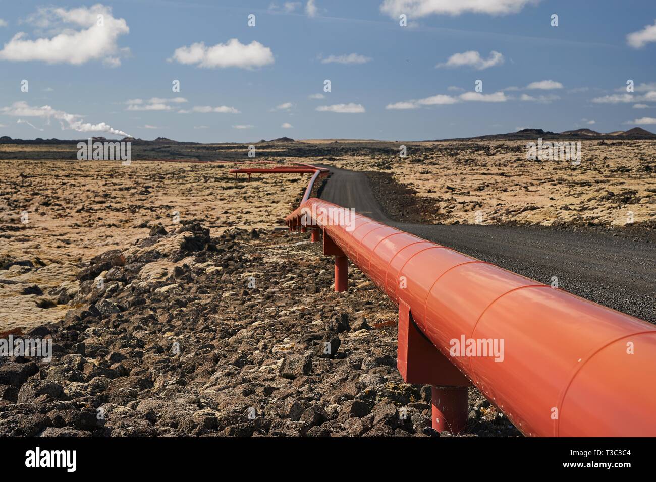 Pipeline in Iceland for geothermal power Stock Photo - Alamy