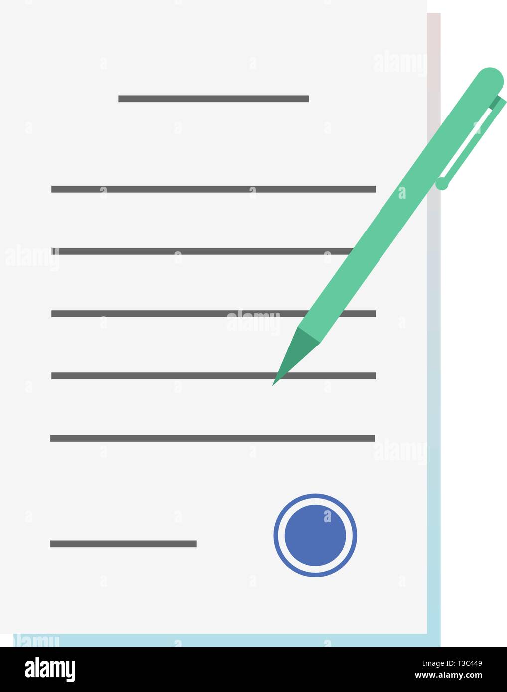 Vector form, round stamp and pen. Filling document concept. Memorandum ...