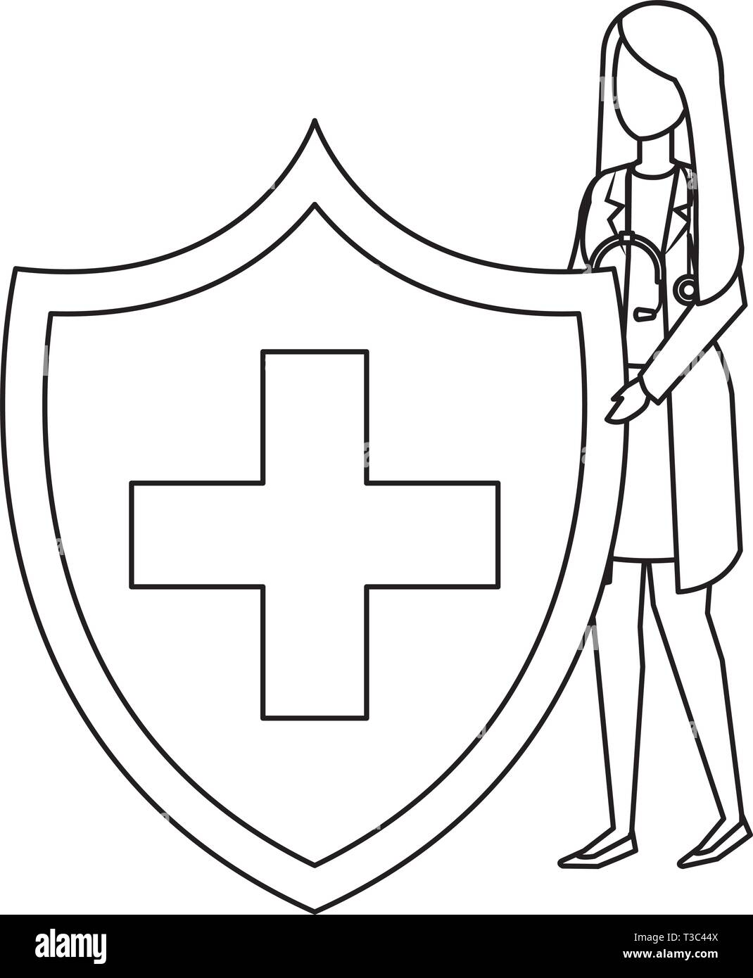 female doctor with stethoscope and medical shield Stock Vector Image ...