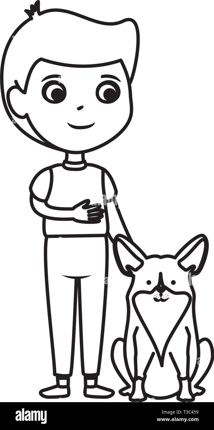 cute little boy with dog character Stock Vector Image & Art - Alamy