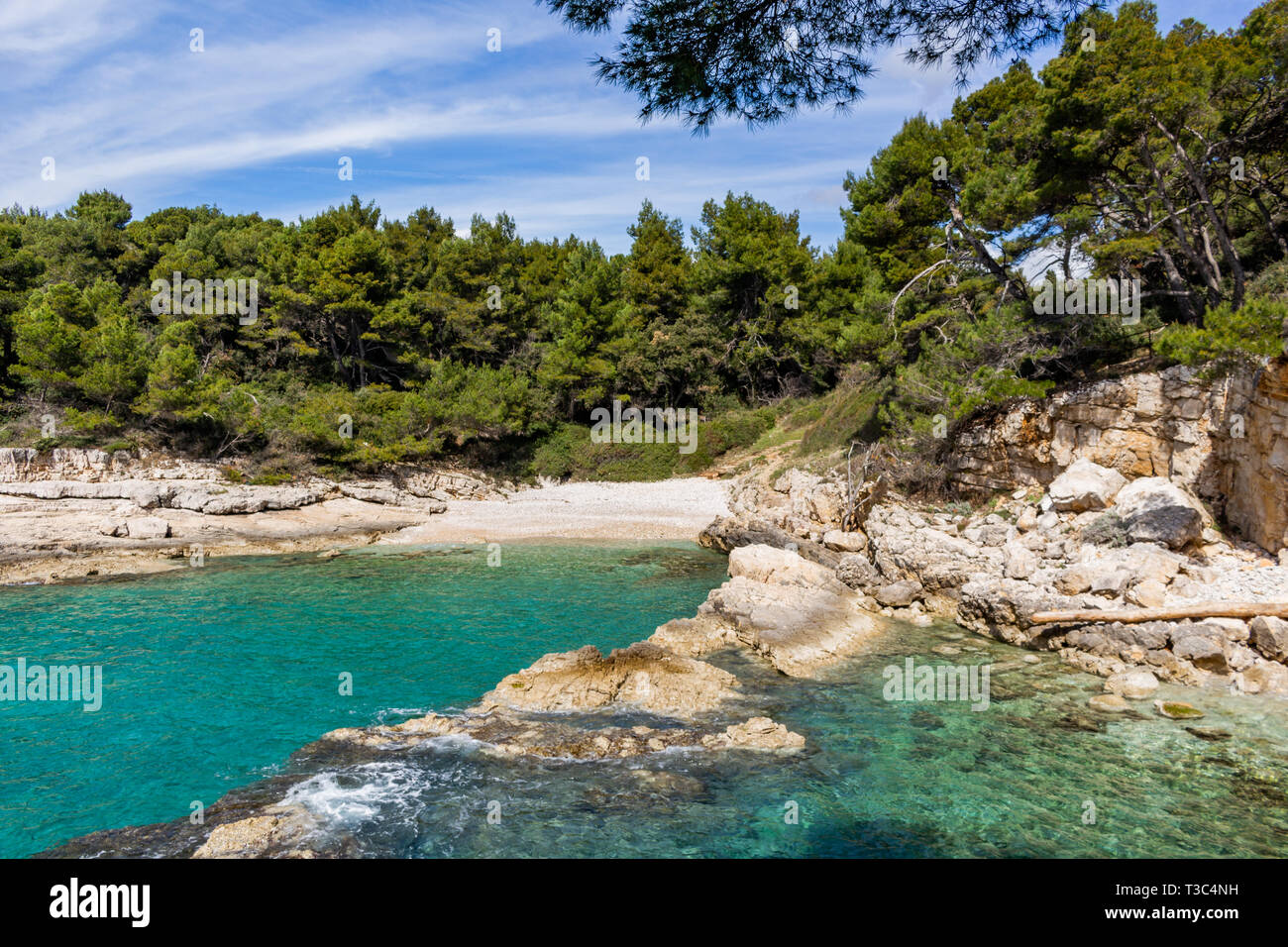 Transparent green waters on Valovine Beach near Pula in Croatia Stock ...