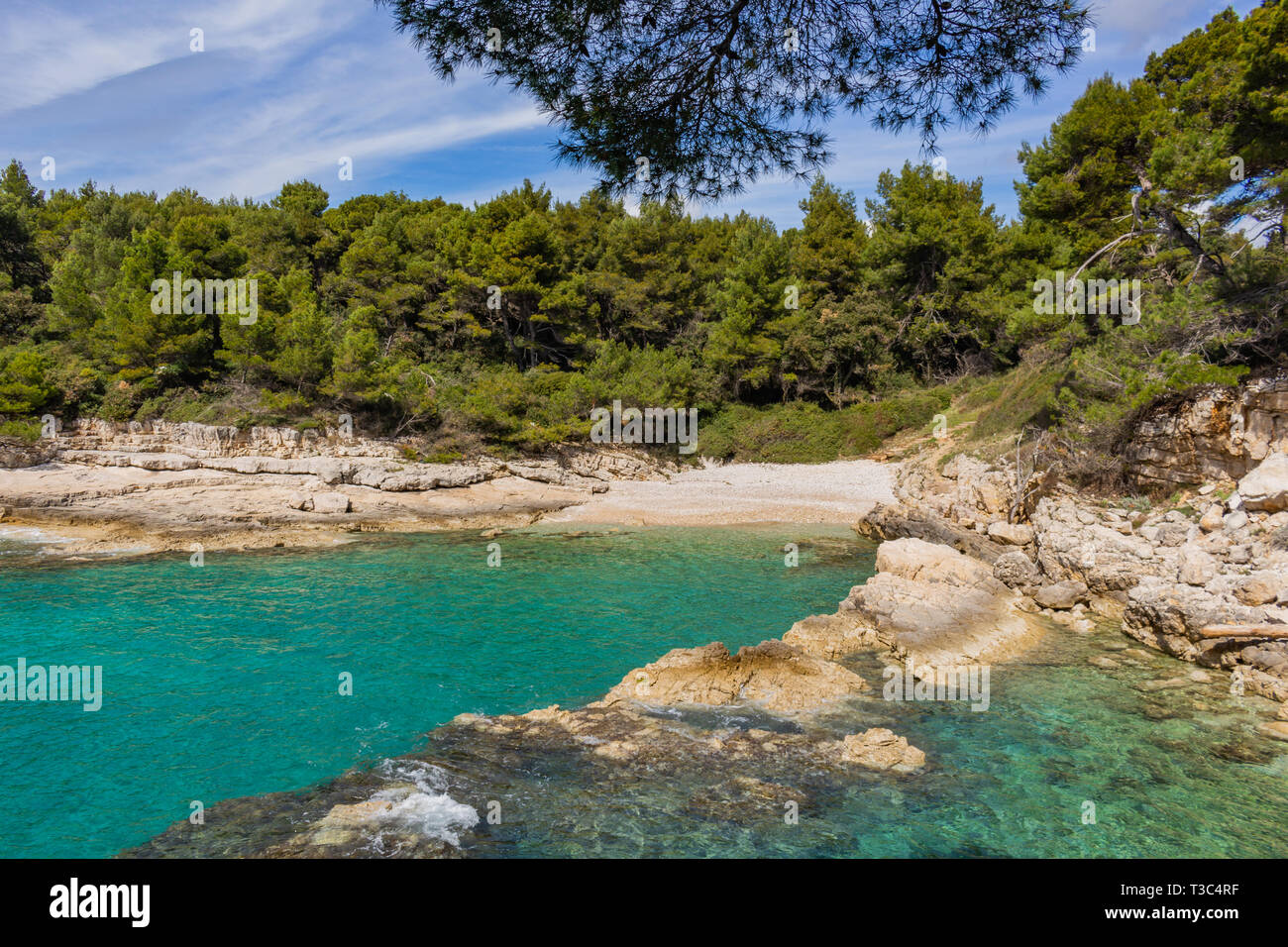 Transparent green waters on Valovine Beach near Pula in Croatia Stock ...