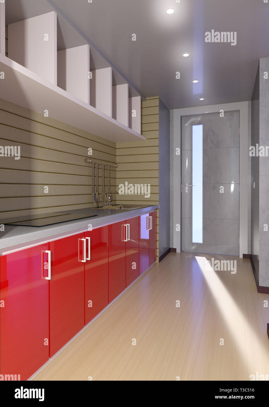 3D rendering of a kitchen corner interior Stock Photo - Alamy