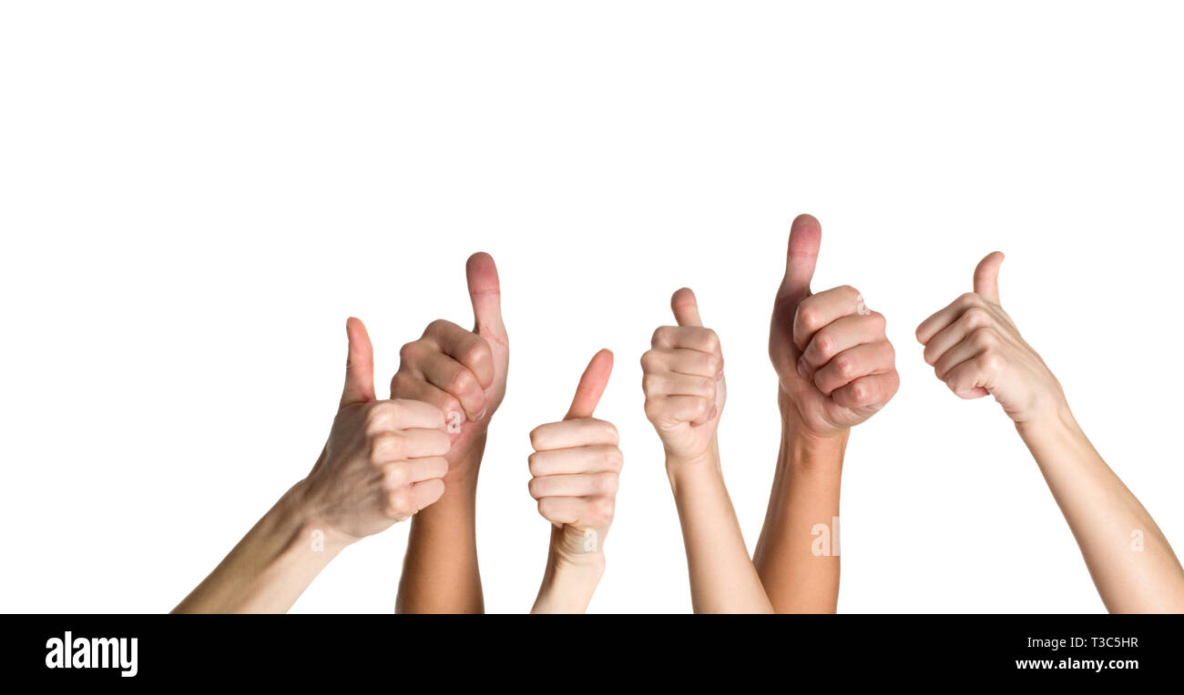 Conceptual image of success: thumbs up diversity hands isolated Stock ...