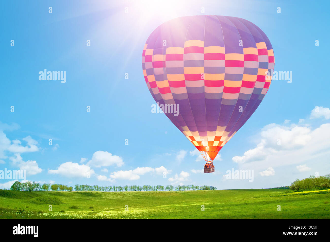 summer landscape with hot air balloon Stock Photo - Alamy