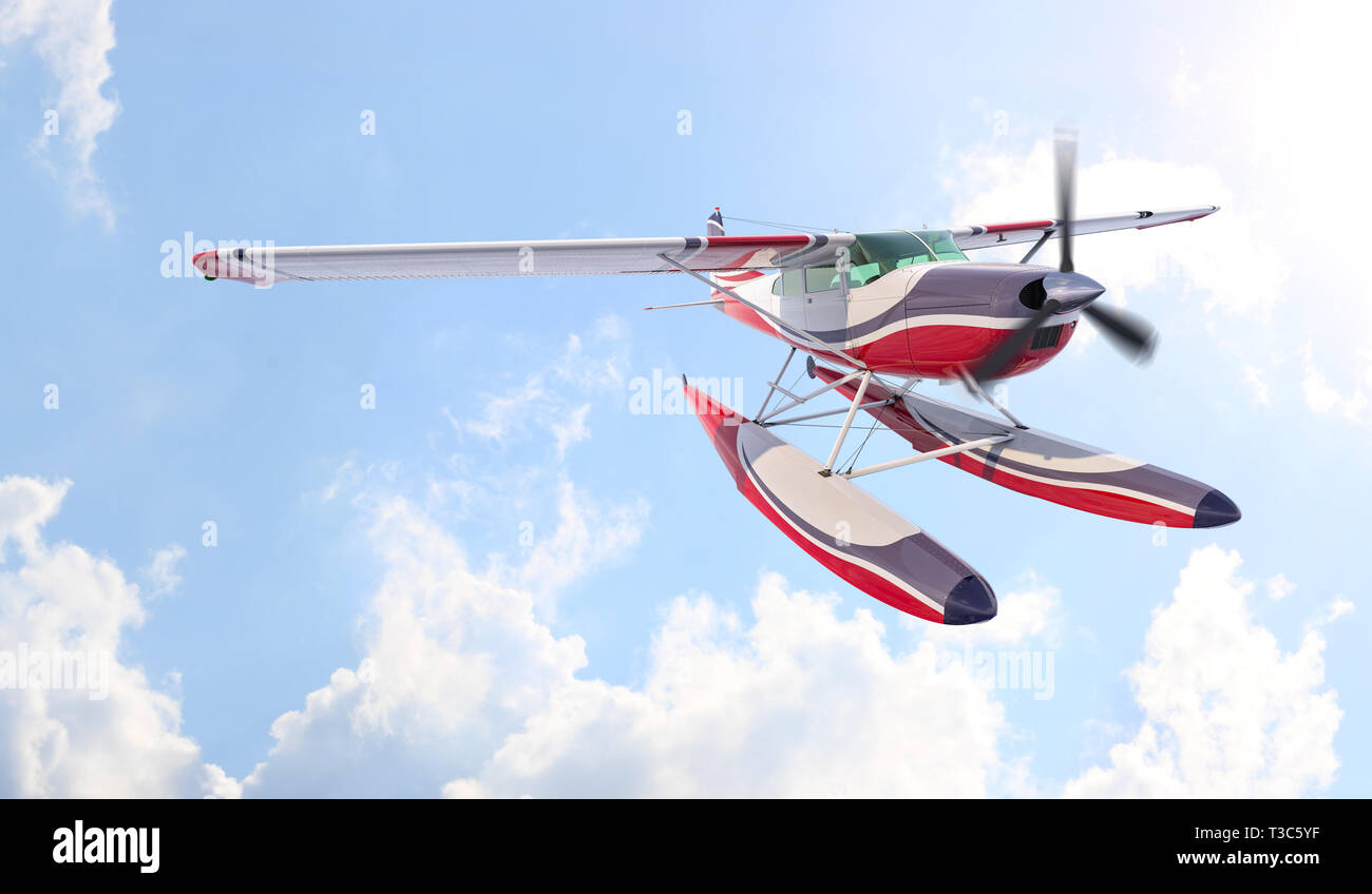 Retro seaplane illustration. 3D render. Against the sky Stock Photo - Alamy