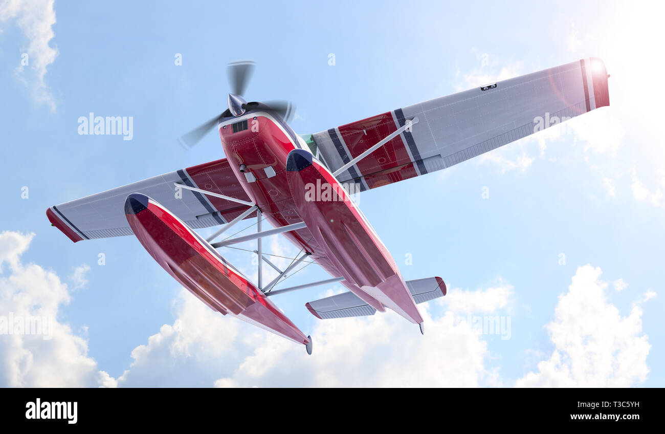 Retro seaplane illustration. 3D render. Against the sky Stock Photo - Alamy