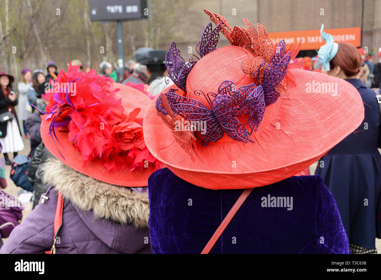 Millinery on display as part of London Hat Walk from the Tate Modern to ...