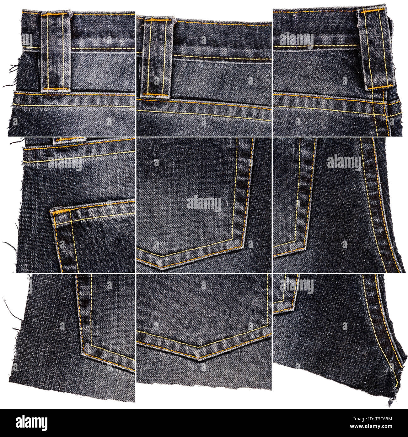 Collection of black jeans fabric textures isolated on white background ...