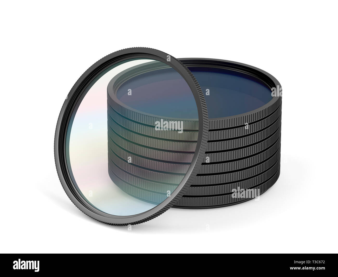 Stack with different photographic filters on white background Stock ...