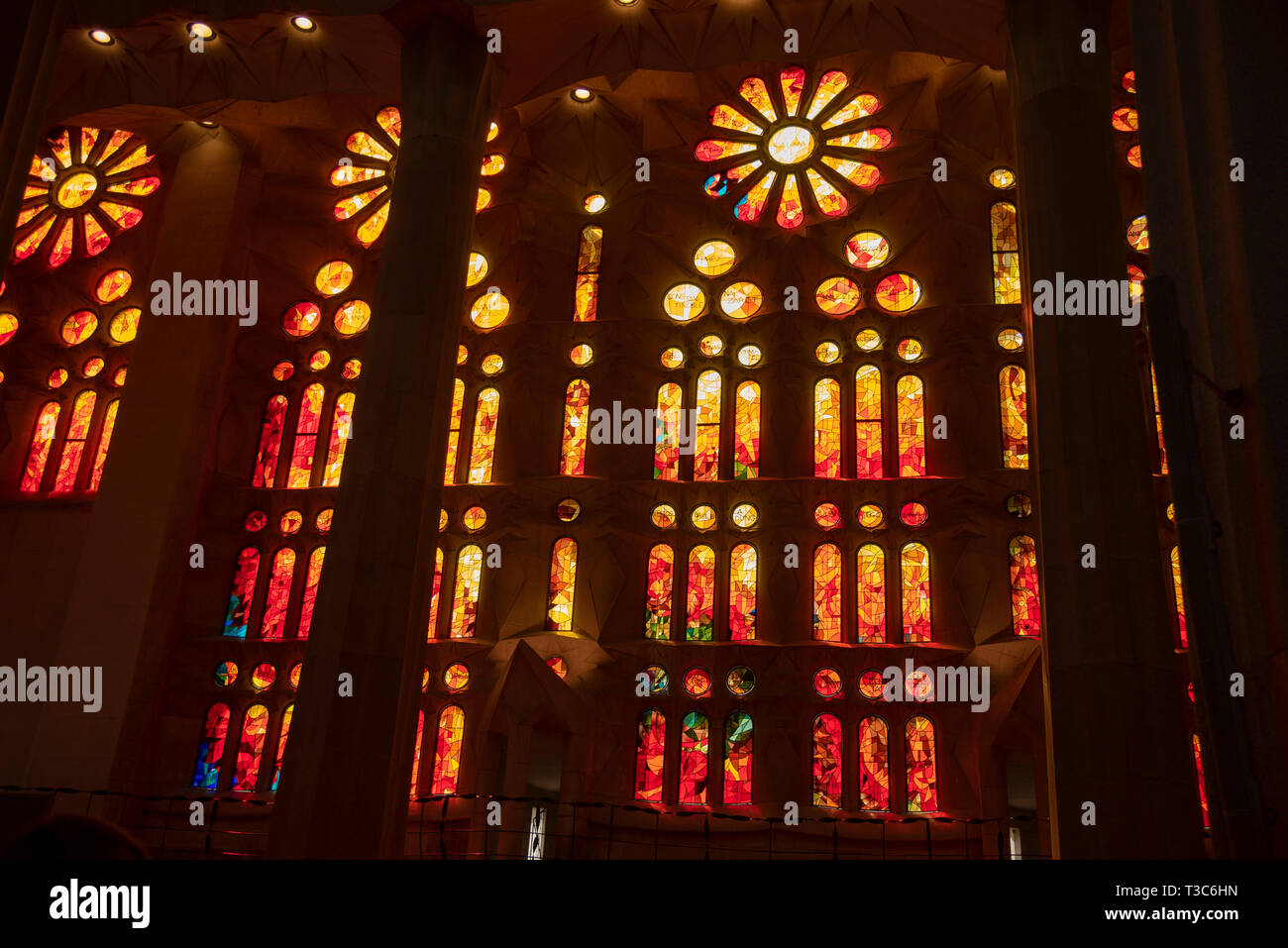 Barcelona, Spain, 14 March 2019.Fragment of stained glass in the ...
