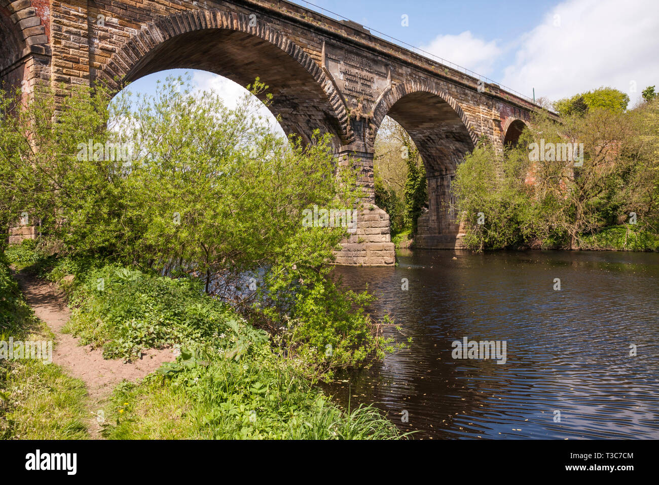 A scenic view of the River Tees at Yarm showing the bridge and tree ...