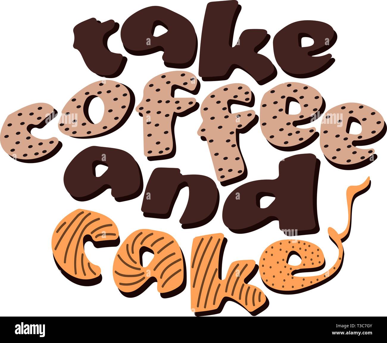 Take coffee and cake - lettering. Colored inscription. Hand drawing ...