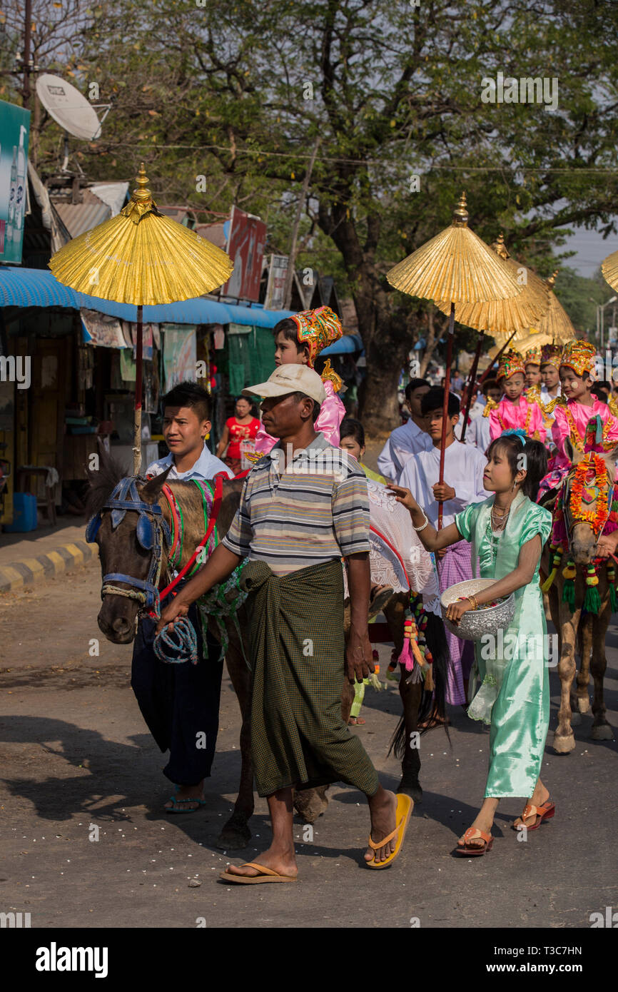 Traditional Buddhist Shinbyu procession for the initiation of all young ...