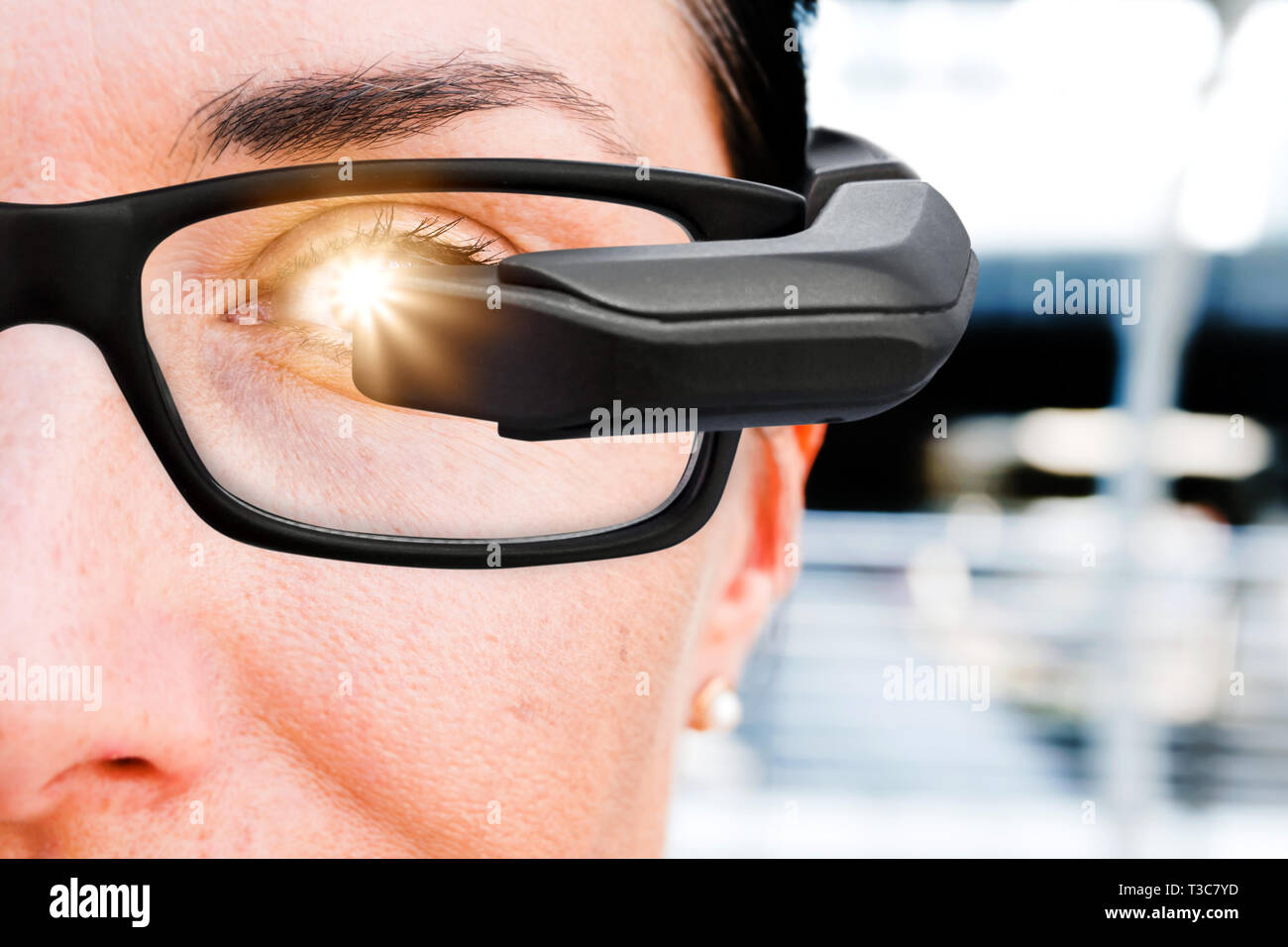 Augmented reality on smart AR glasses technology.Digital transformation ...