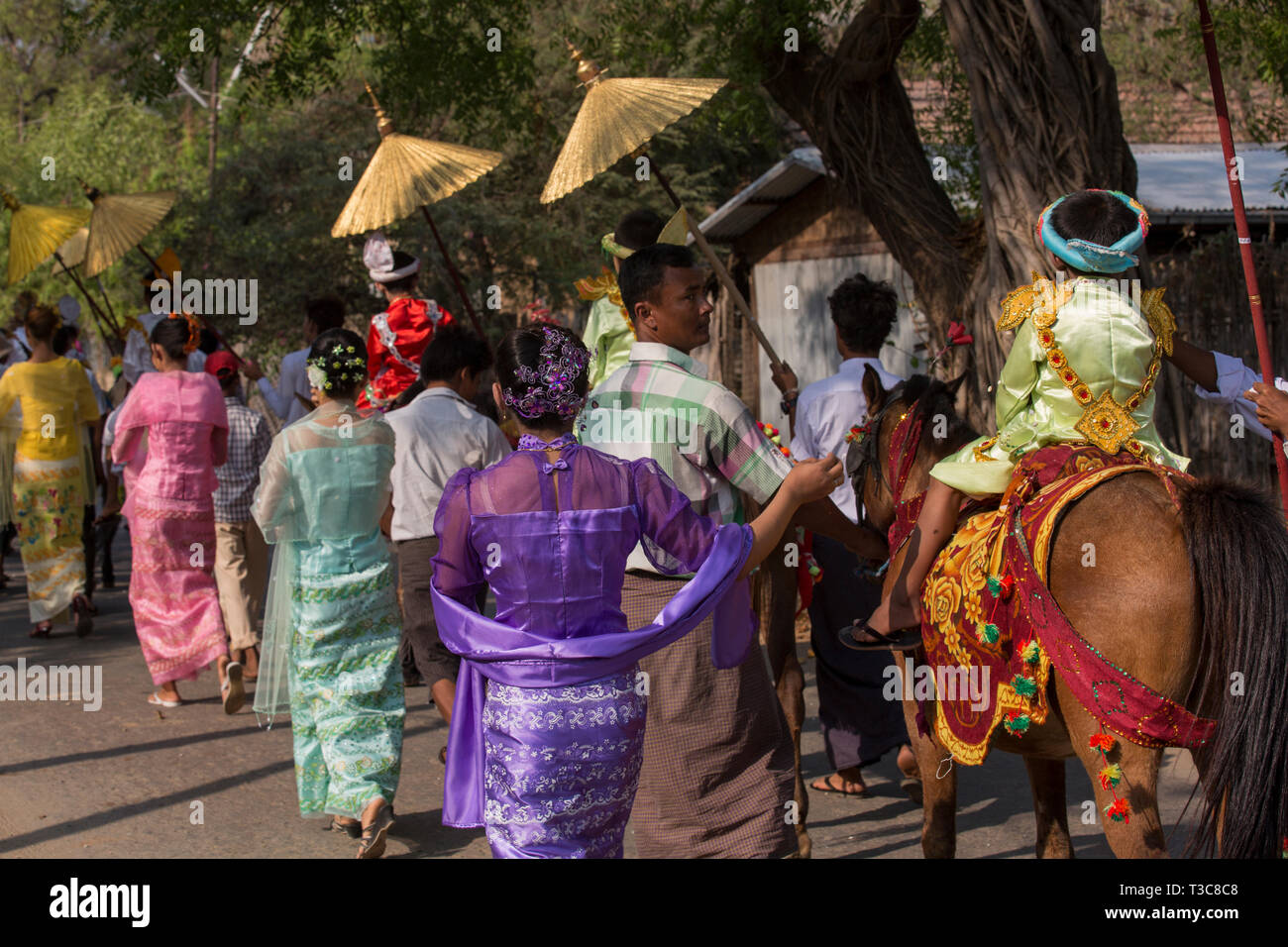 Traditional Buddhist Shinbyu procession for the initiation of all young ...
