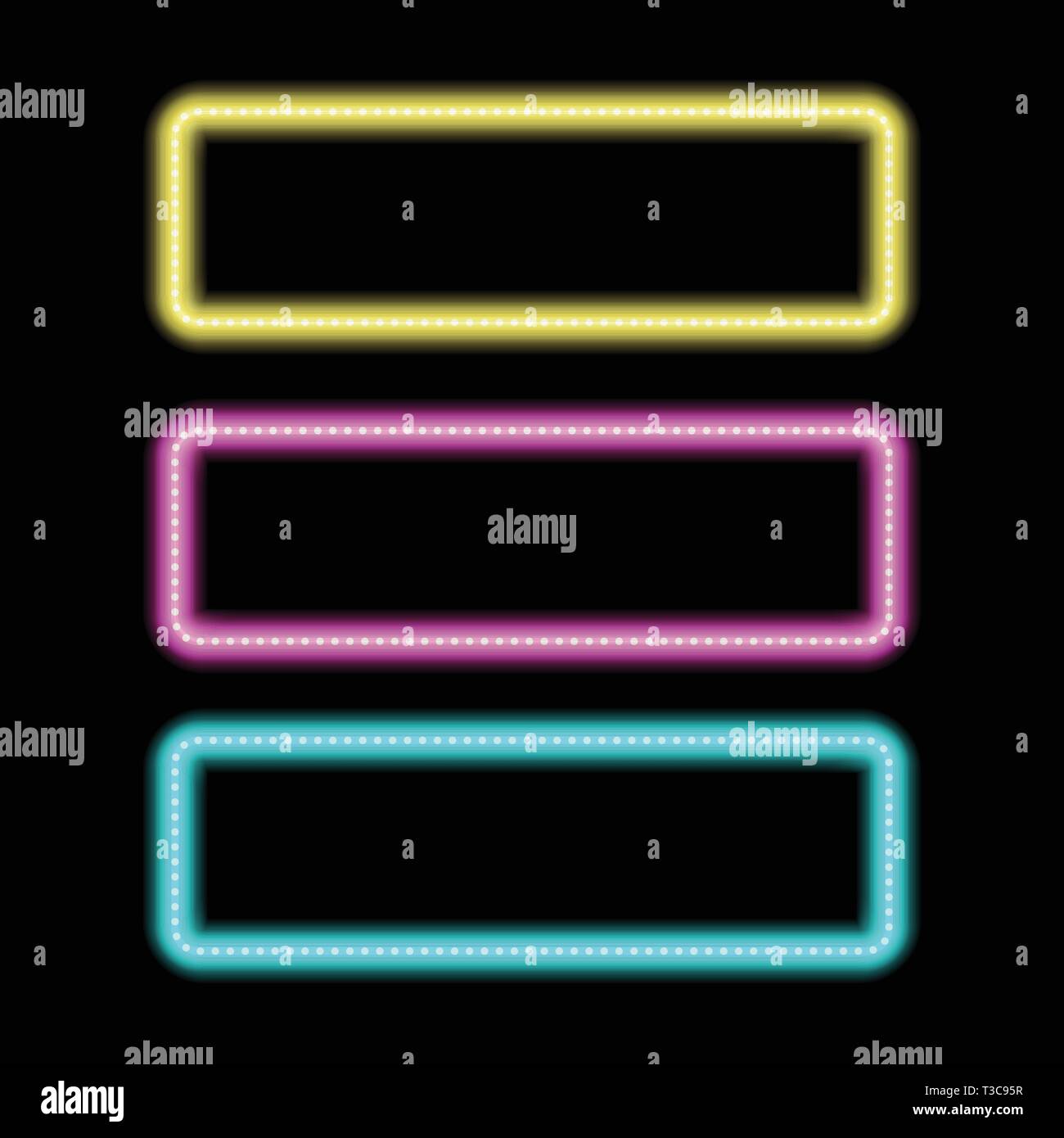 Colorful neon frames set. Blue, pink and yellow. Vector illustration ...