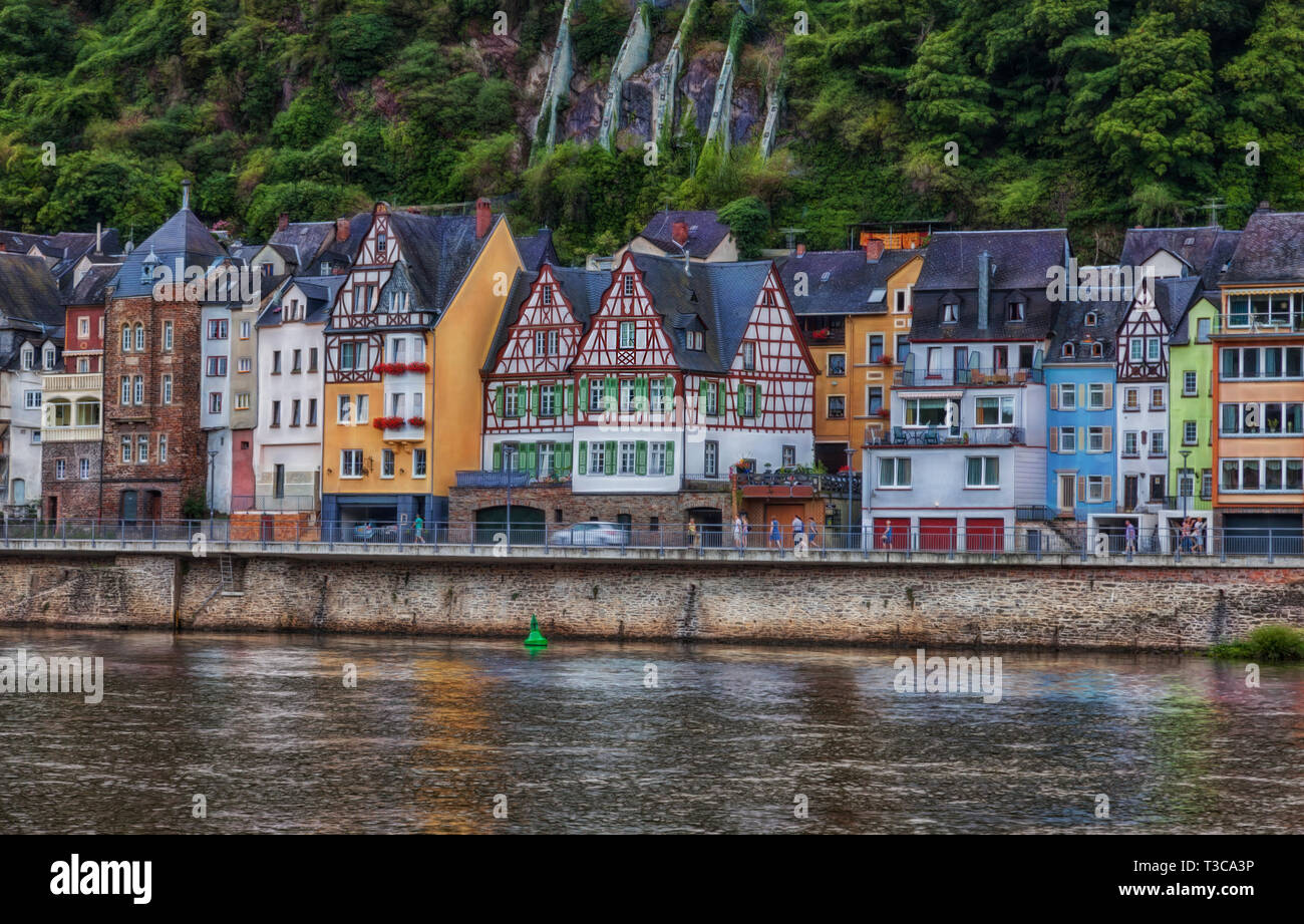 View over the Moselle to the old town of Cochem Stock Photo - Alamy