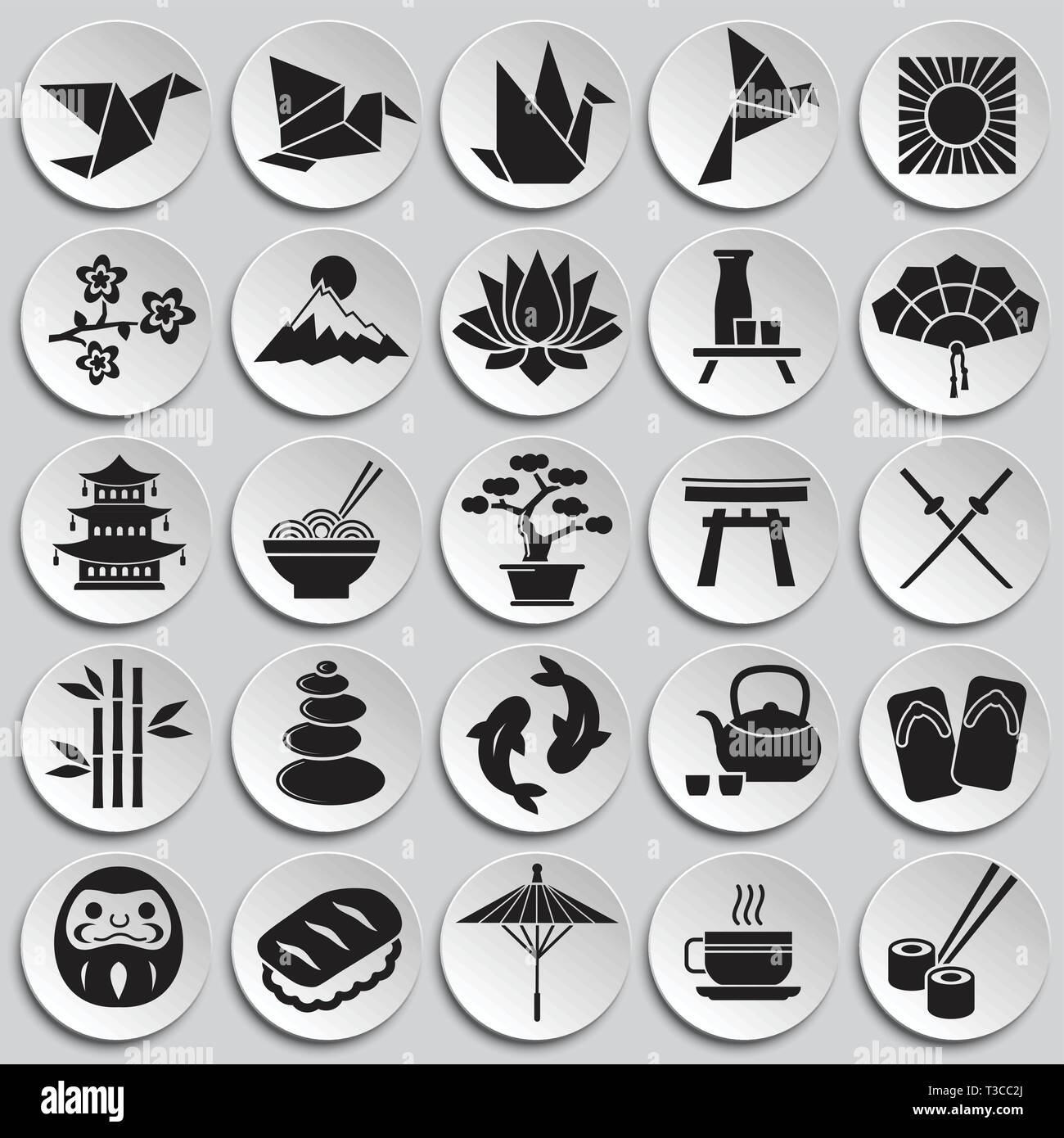 Japan related icons set on plates background for graphic and web design ...