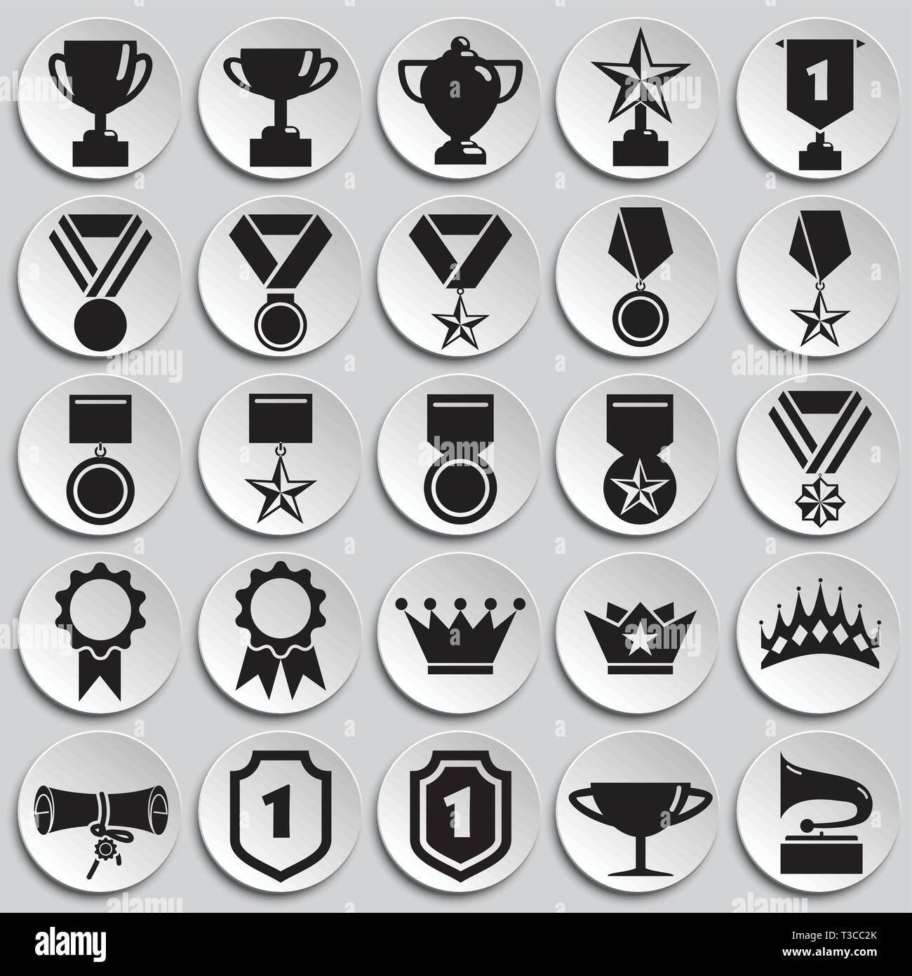Awards icons set on plates background for graphic and web design ...