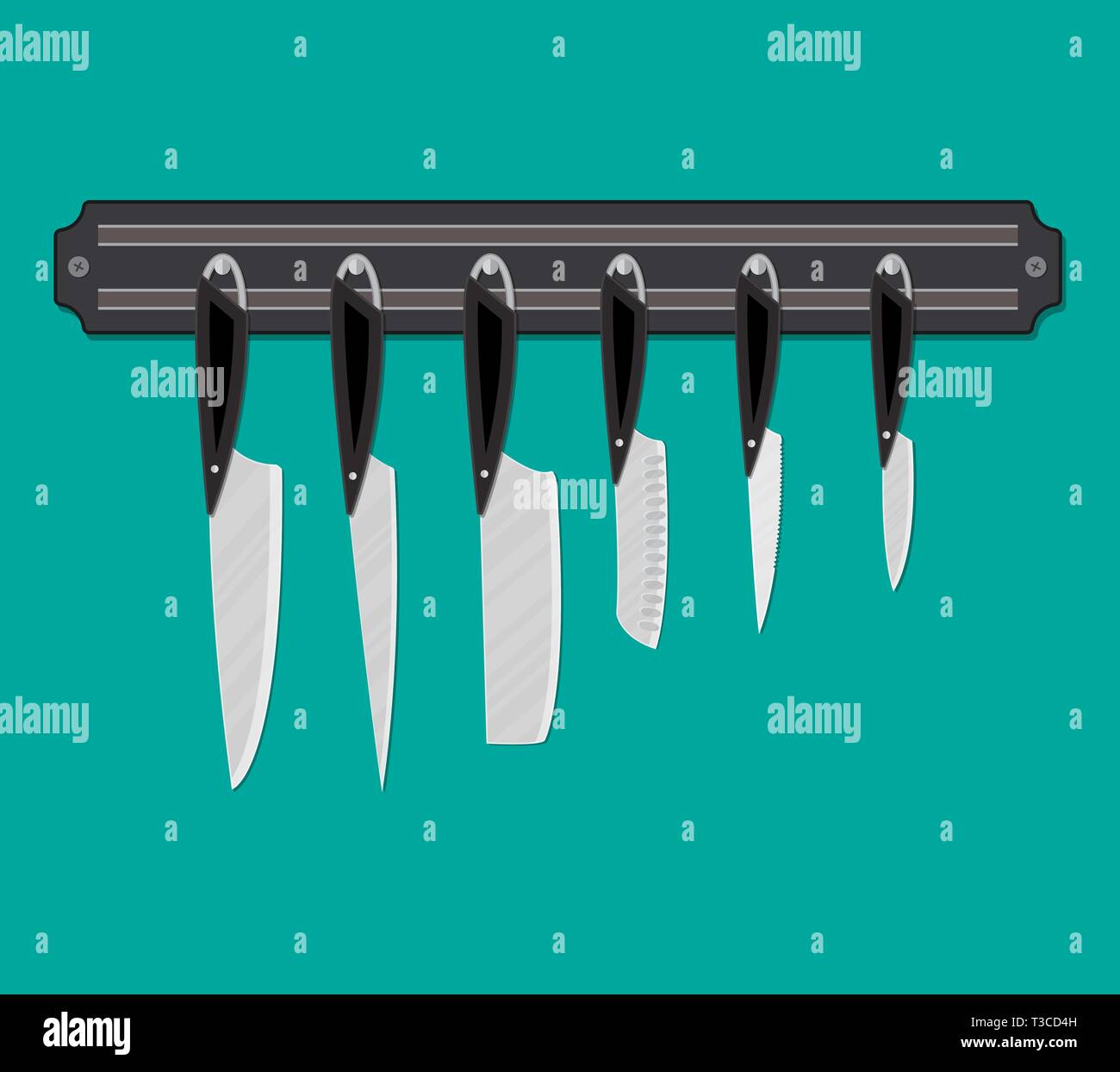Set of kitchen knives for various products. Vector illustration in flat ...