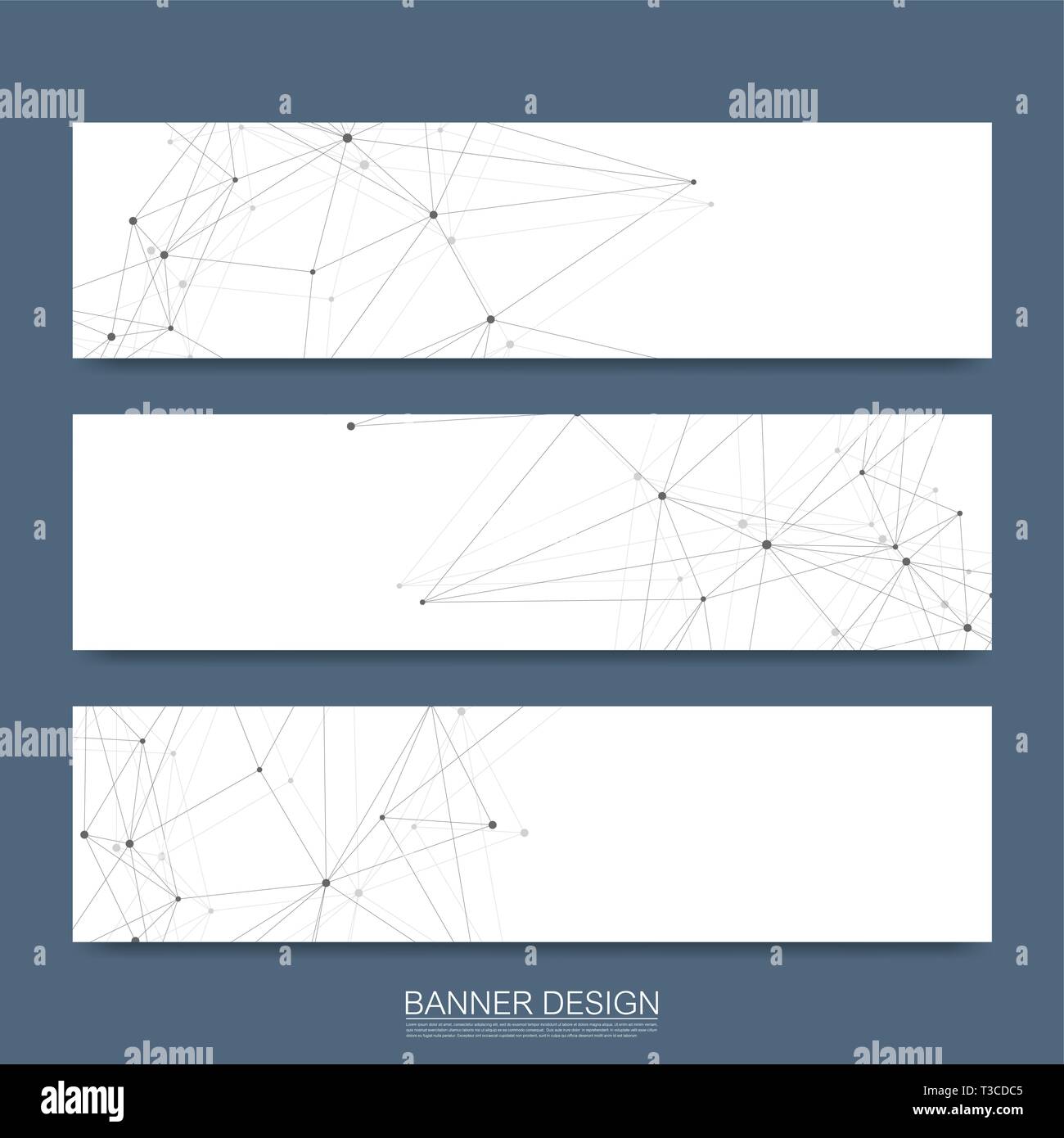 Abstract Molecules Banners Set With Lines Dots Circles Polygons Vector Design Network