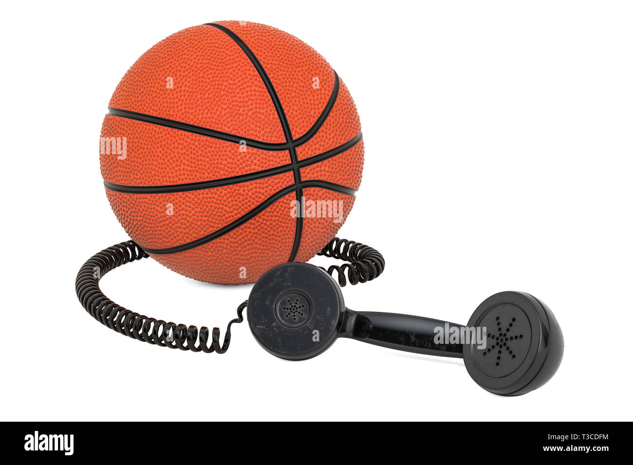 Telephone receiver with basketball ball, 3D rendering isolated on white ...