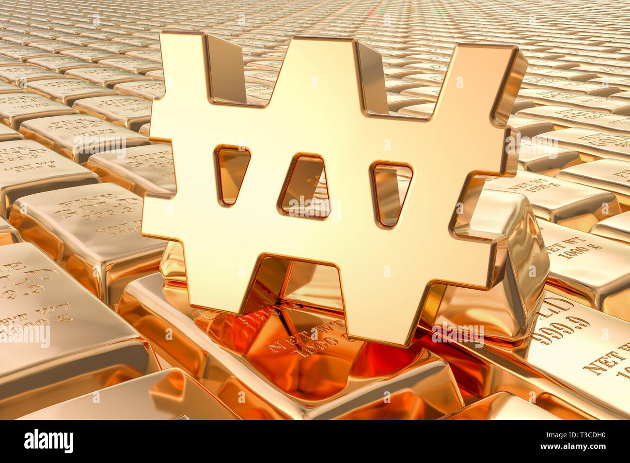 Background from gold ingots with won symbol, 3D rendering Stock Photo ...