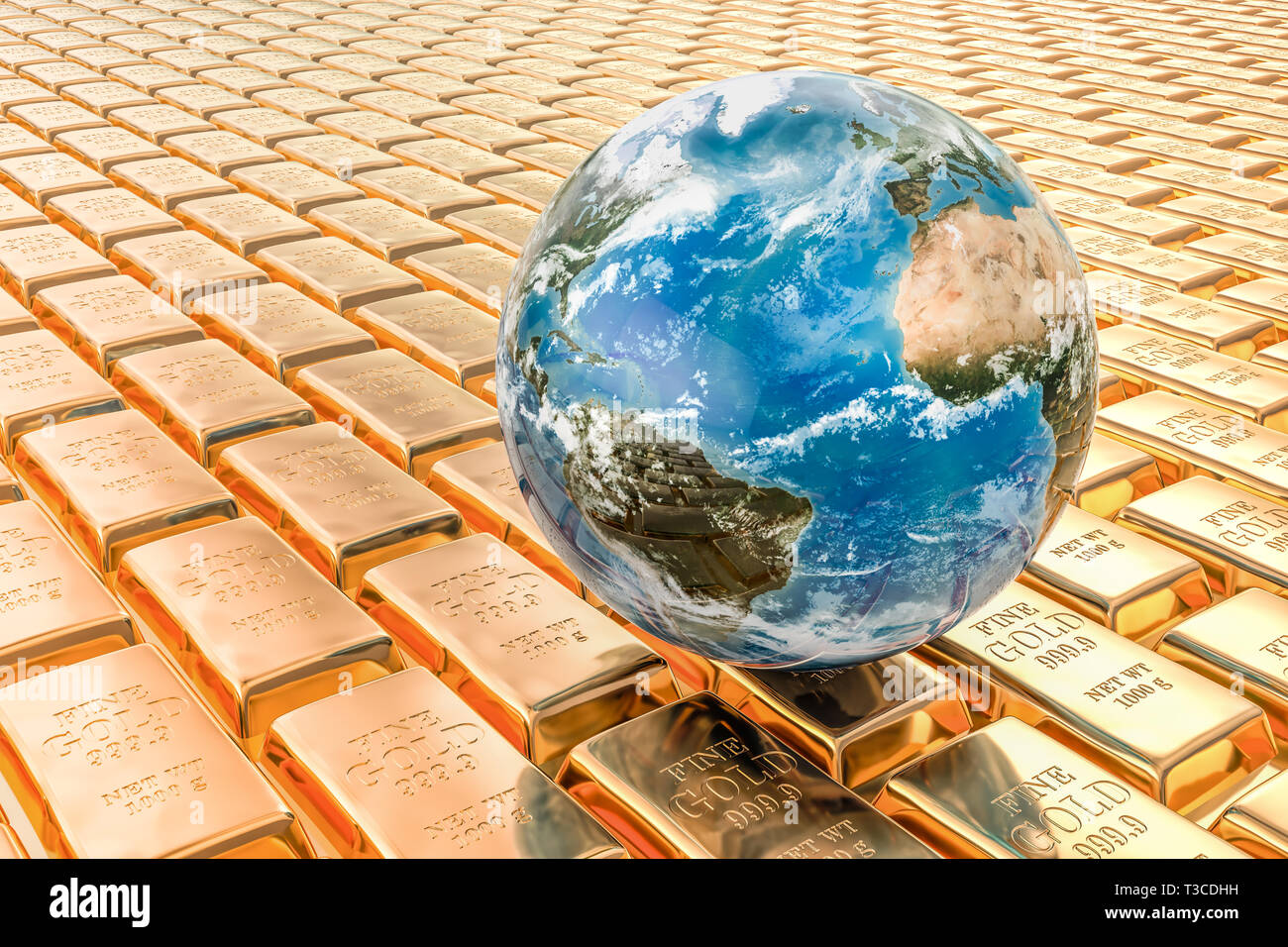 Gold ingots background with Earth Globe, 3D rendering Stock Photo - Alamy