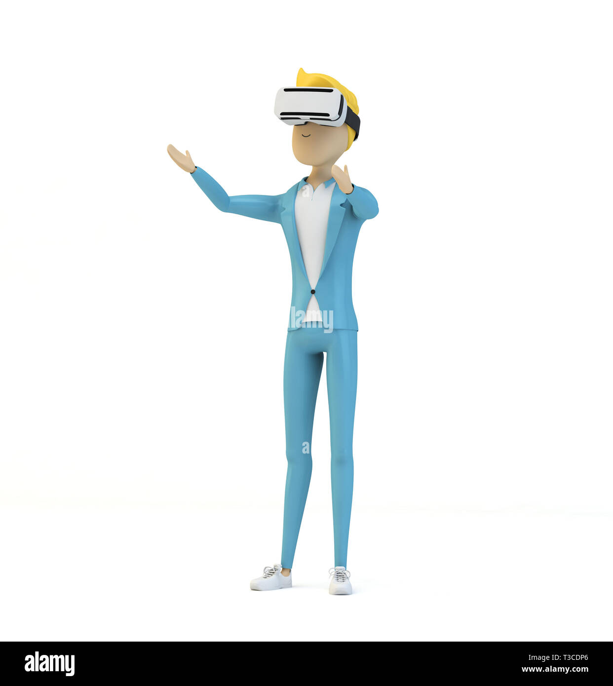 male cartoon character using VR glasses 3d rendering isolated Stock ...