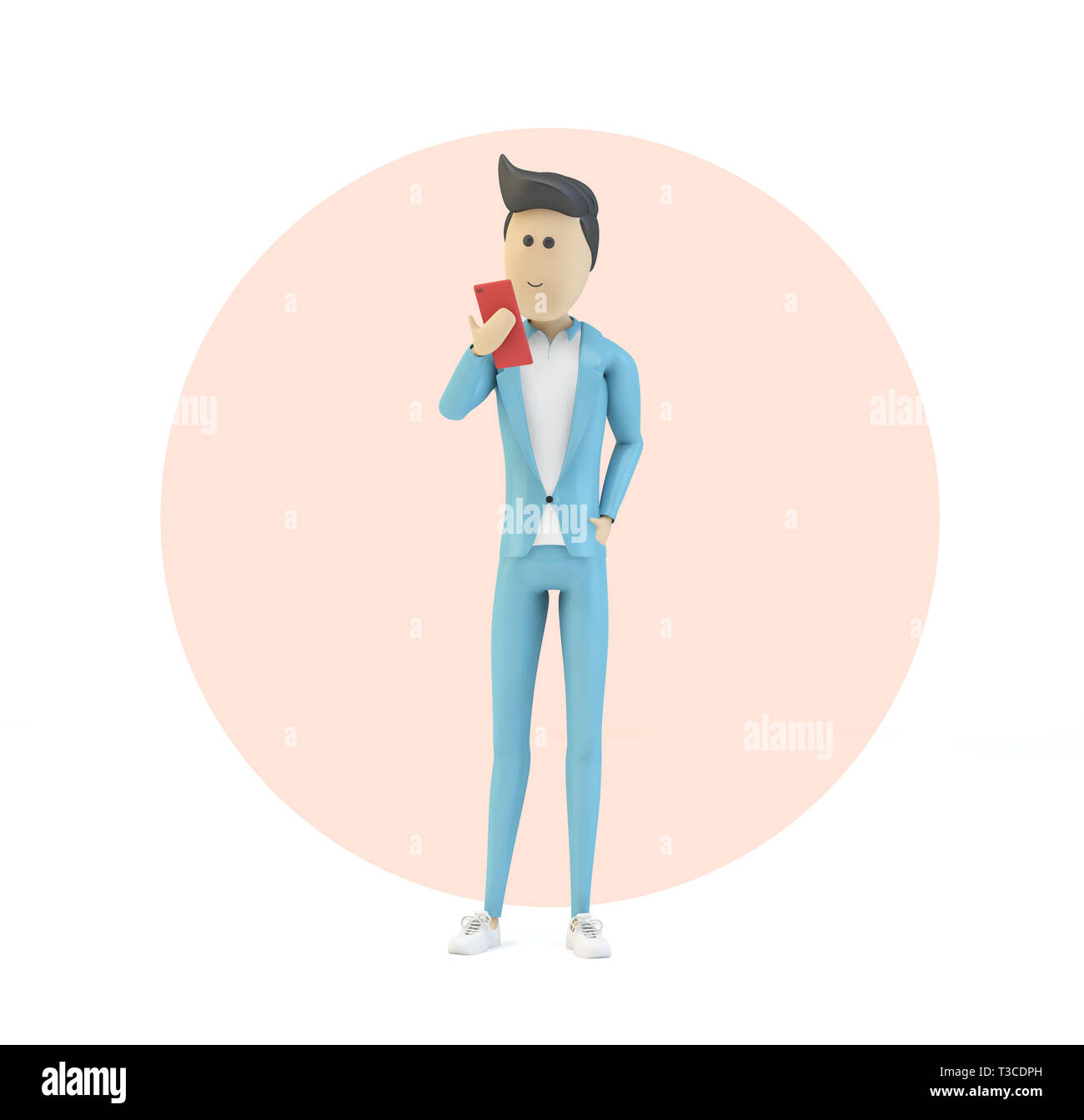 cartoon character checking his phone 3d rendering Stock Photo - Alamy