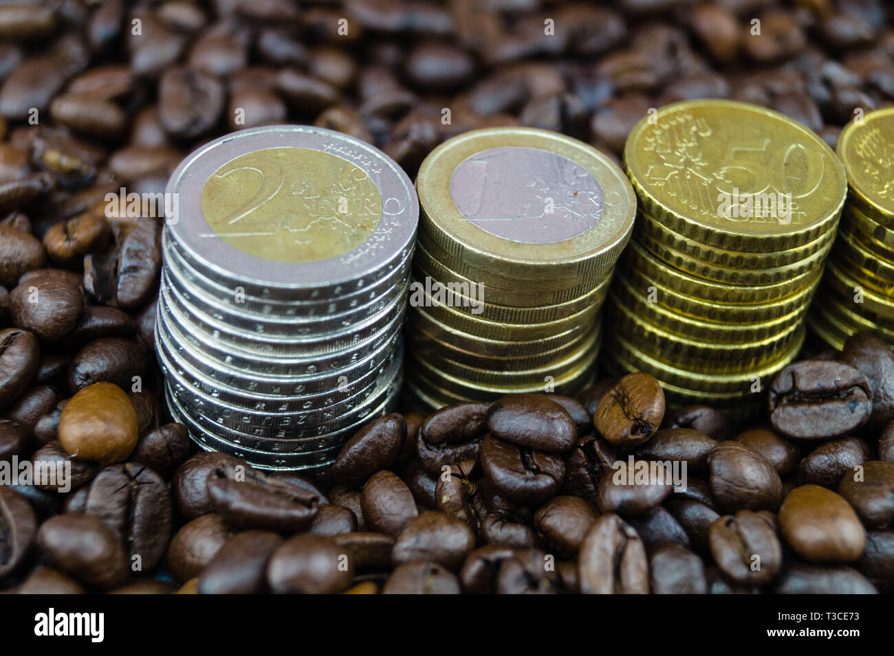 fair trade coffee Price - roasted coffee beans and money Stock Photo ...