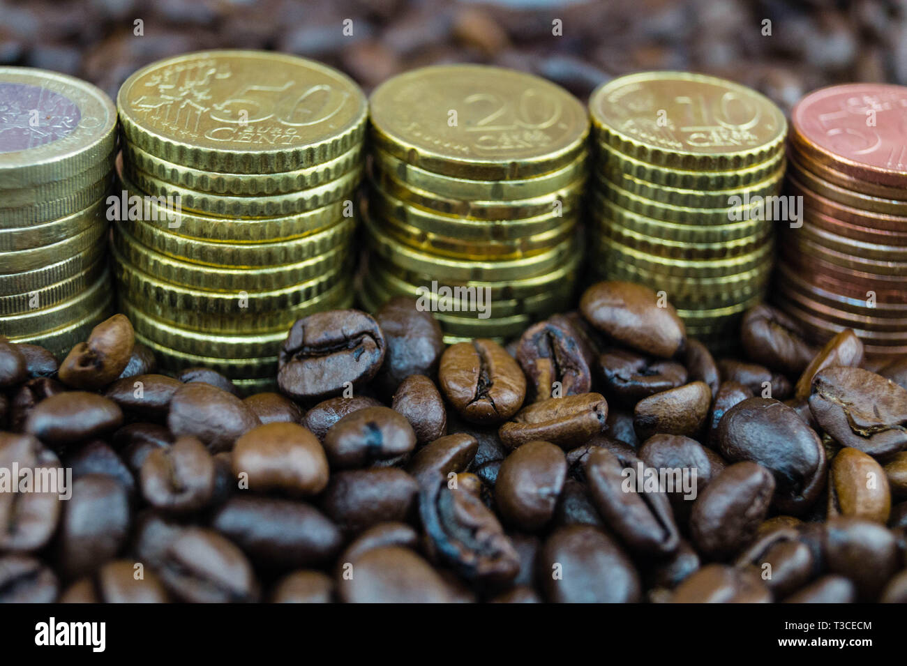 fair trade coffee Price - roasted coffee beans and money Stock Photo ...