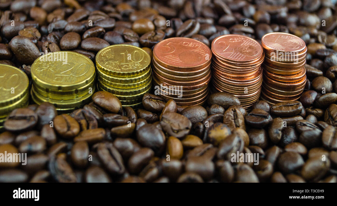 fair trade coffee Price - roasted coffee beans and money Stock Photo ...