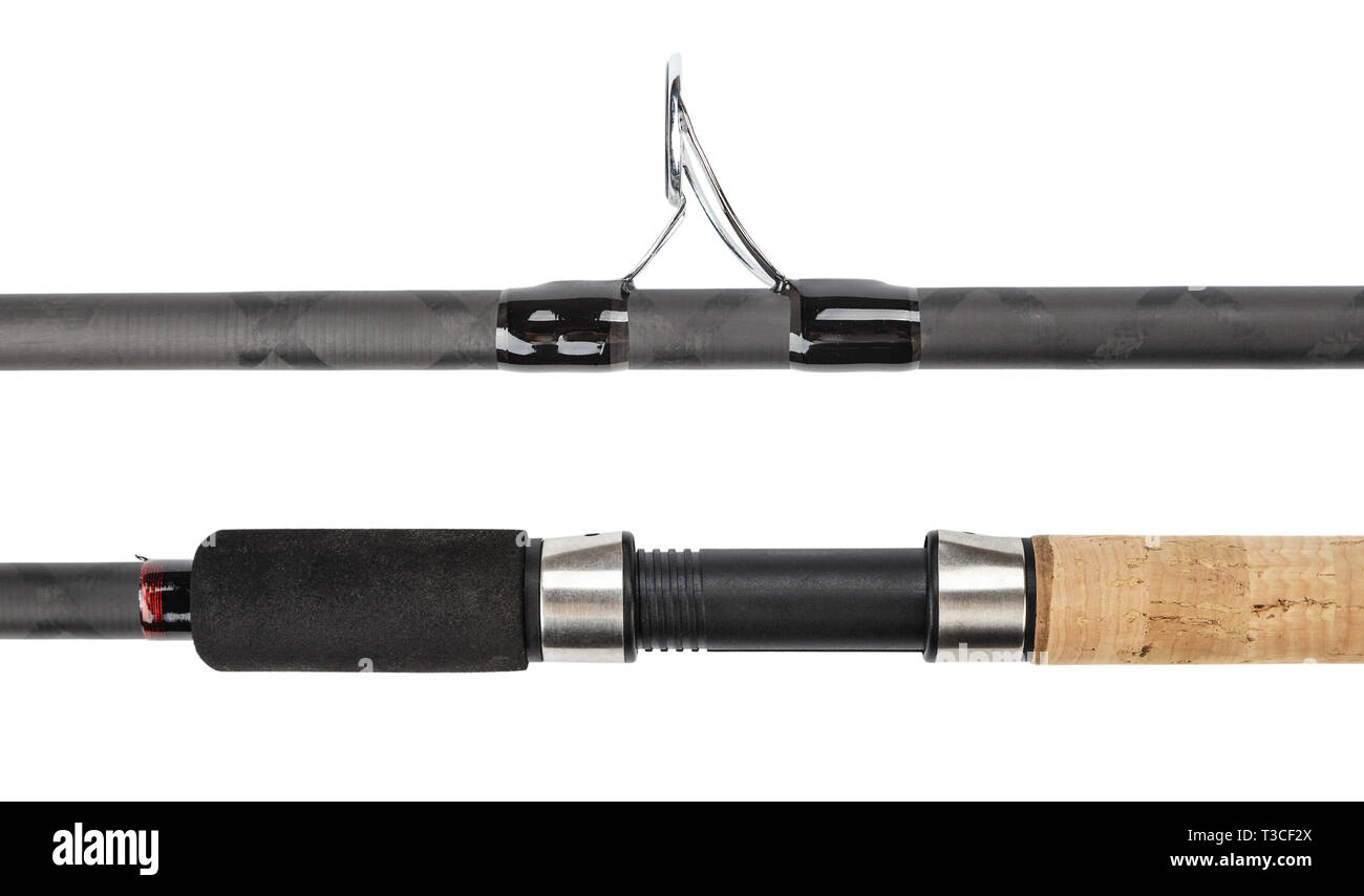 set of different parts of fishing rods for fishing isolated on white ...