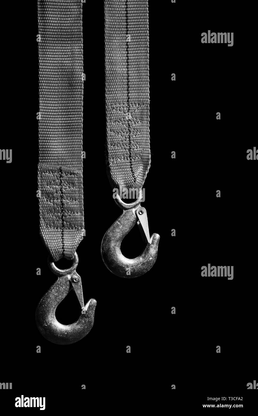 Rigging rope with a hook in black and white Stock Photo - Alamy