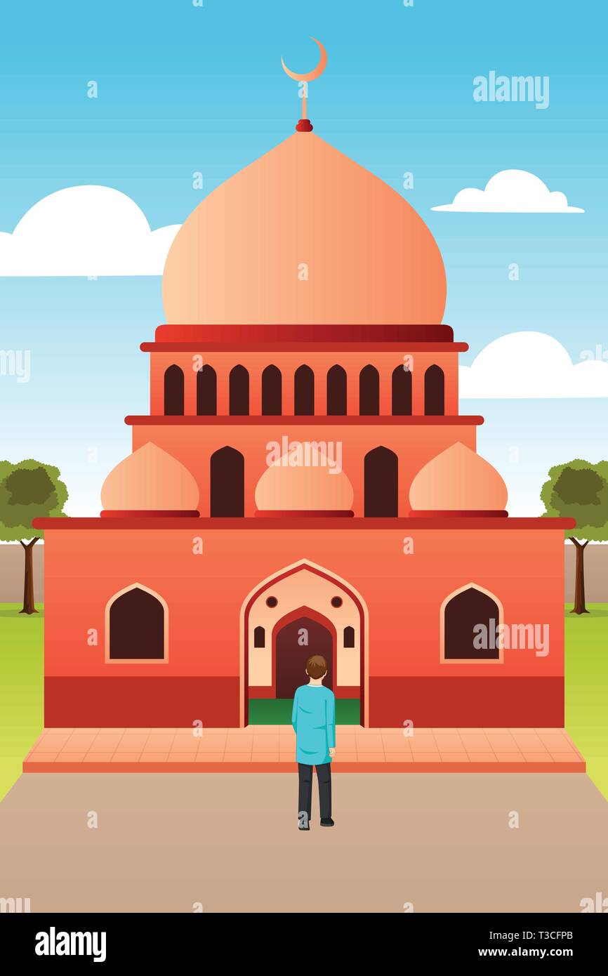 A vector illustration of Muslim Man Going to Mosque for Prayer Stock ...