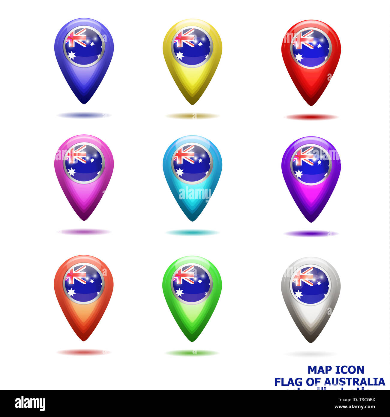 Bright set of icons with map of Australia. Location Icons illustration ...