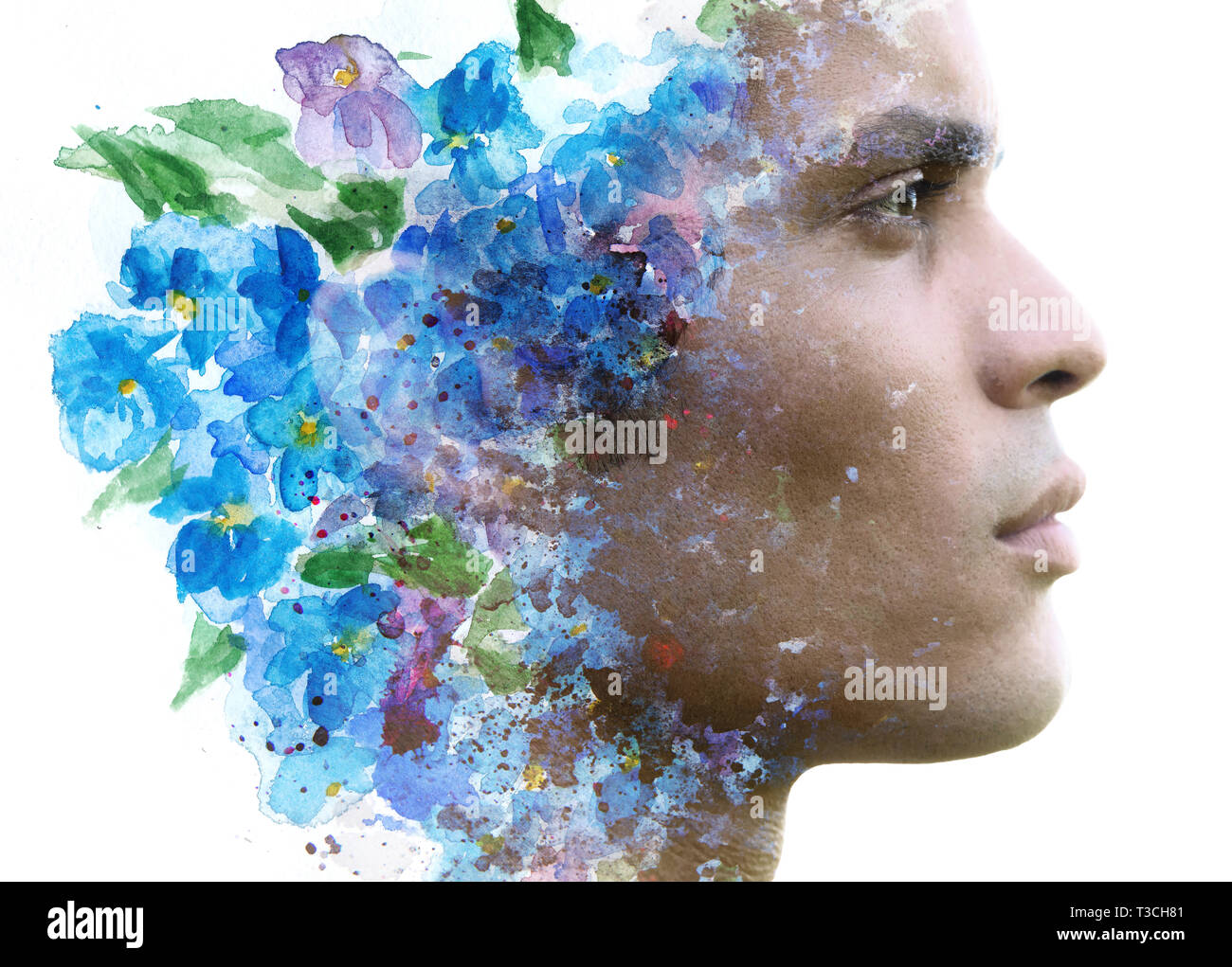 Portrait photography blends in with original artwork Stock Photo - Alamy