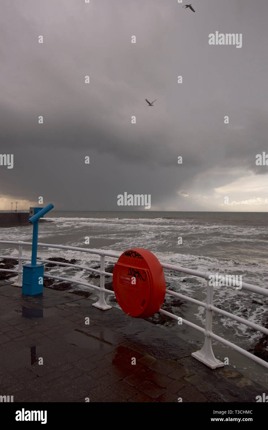 Promenade at Aberystwyth with approaching rain cloud Stock Photo - Alamy