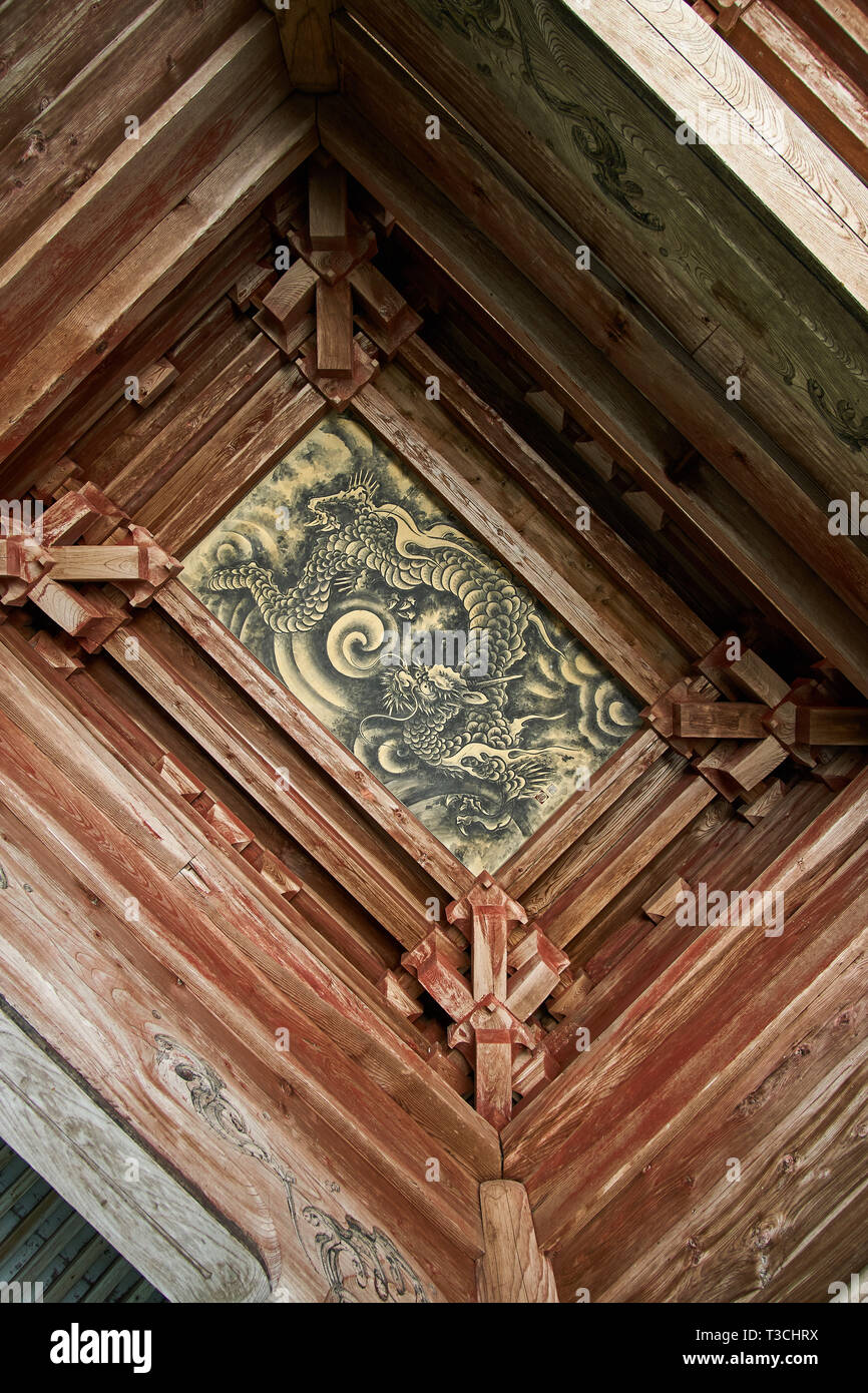 Chinese style dragon painting on the ceiling of the Sanmon (main temple ...