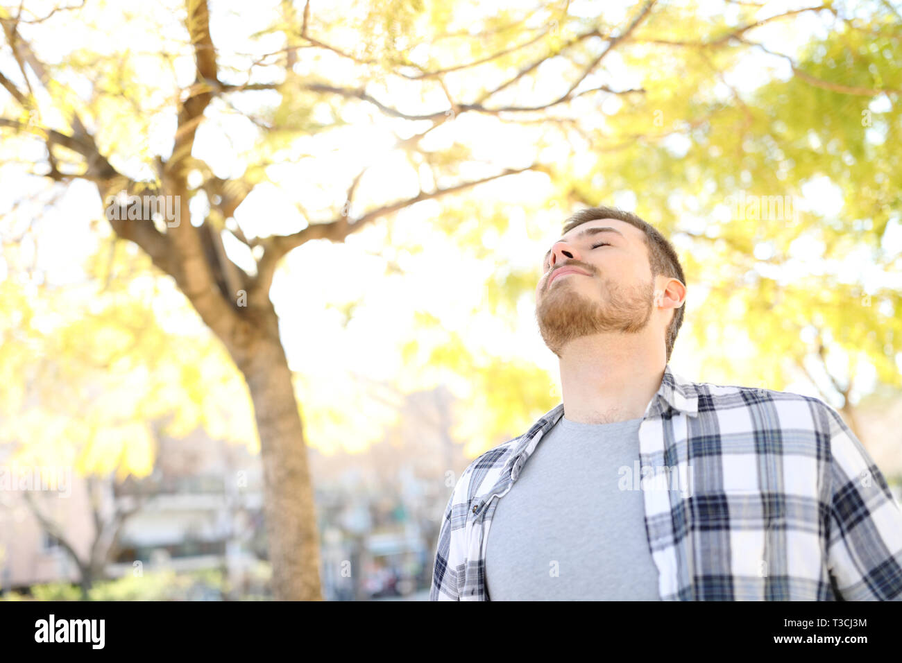 Man deep breathing in nature hi-res stock photography and images - Alamy